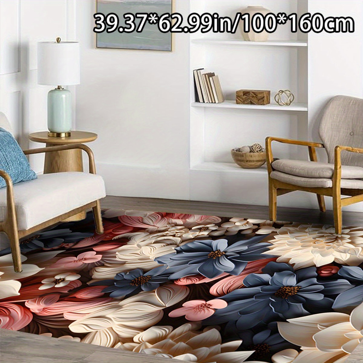 ADSUVAN 모던 아트 꽃 무늬 러그 폴리에스터 원단 미끄럼 방지 뒷면 기계 세척 가능 내구성 및 - Temu Republic ...