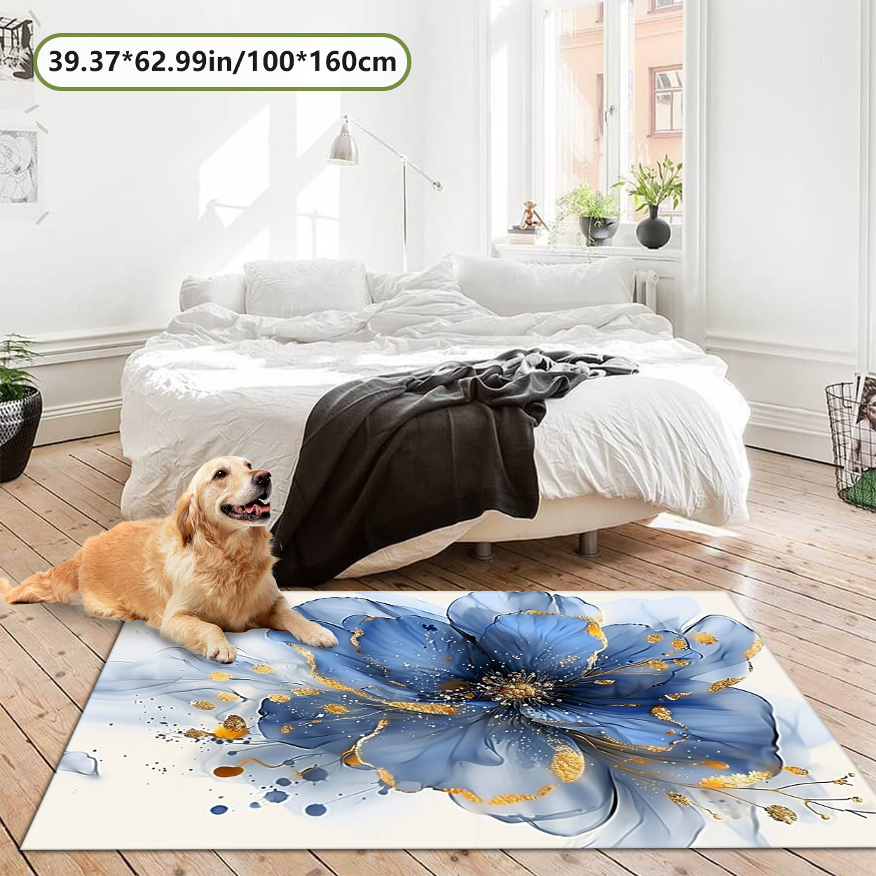 1pc זולידה Blue Floral Pattern Area Rug מתאים לכביסה - Temu