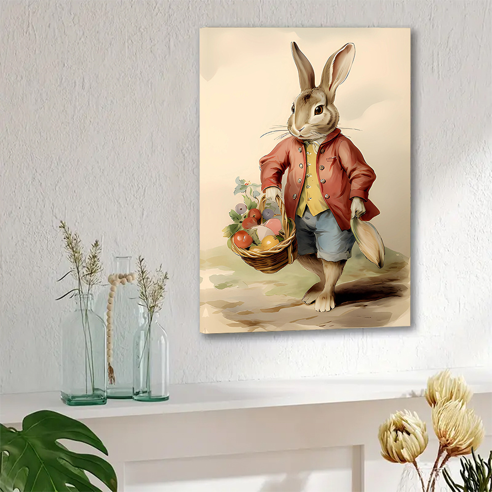 vintage easter bunny canvas wall wooden frame - Temu