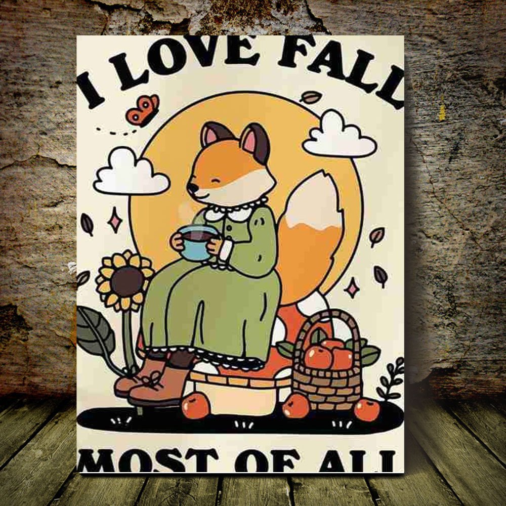 Contemporary Canvas Autumn Fox Design Wooden Frame - Temu