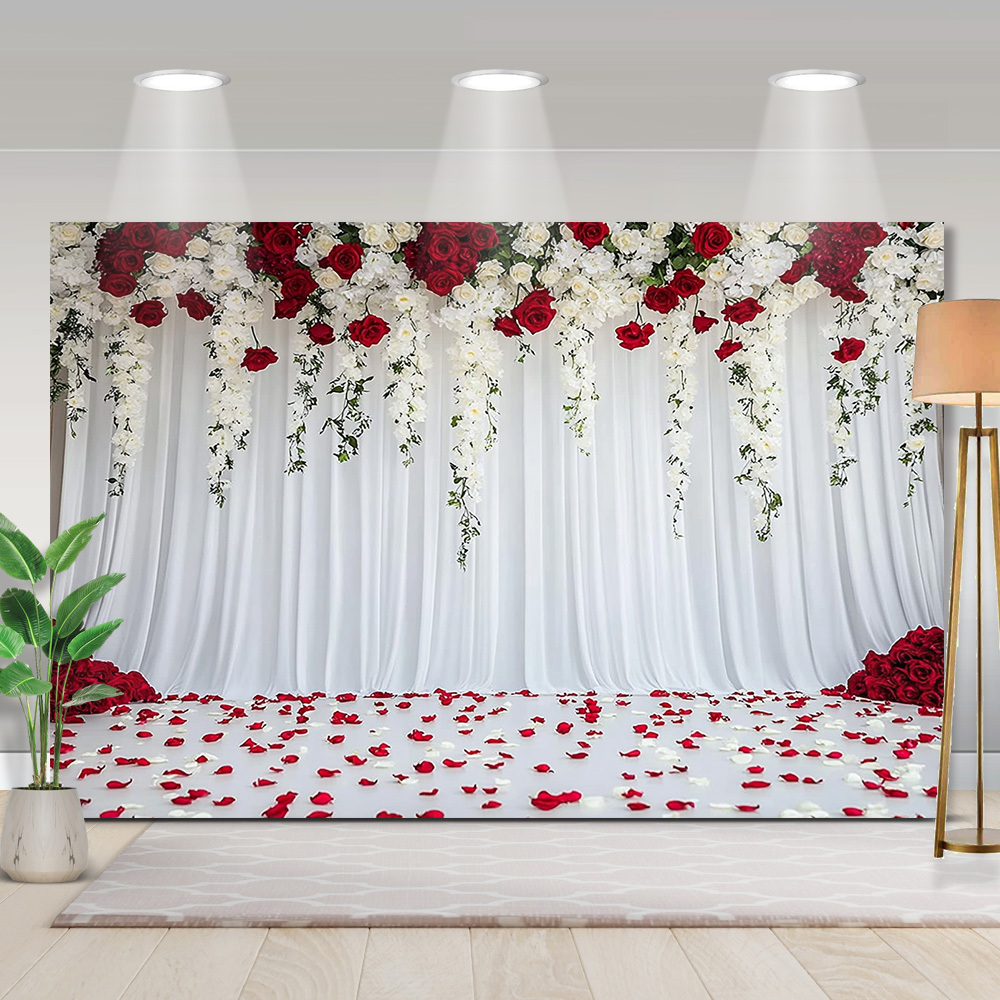 Valentine's Day Red White Roses Party Backdrop Versatile - Temu