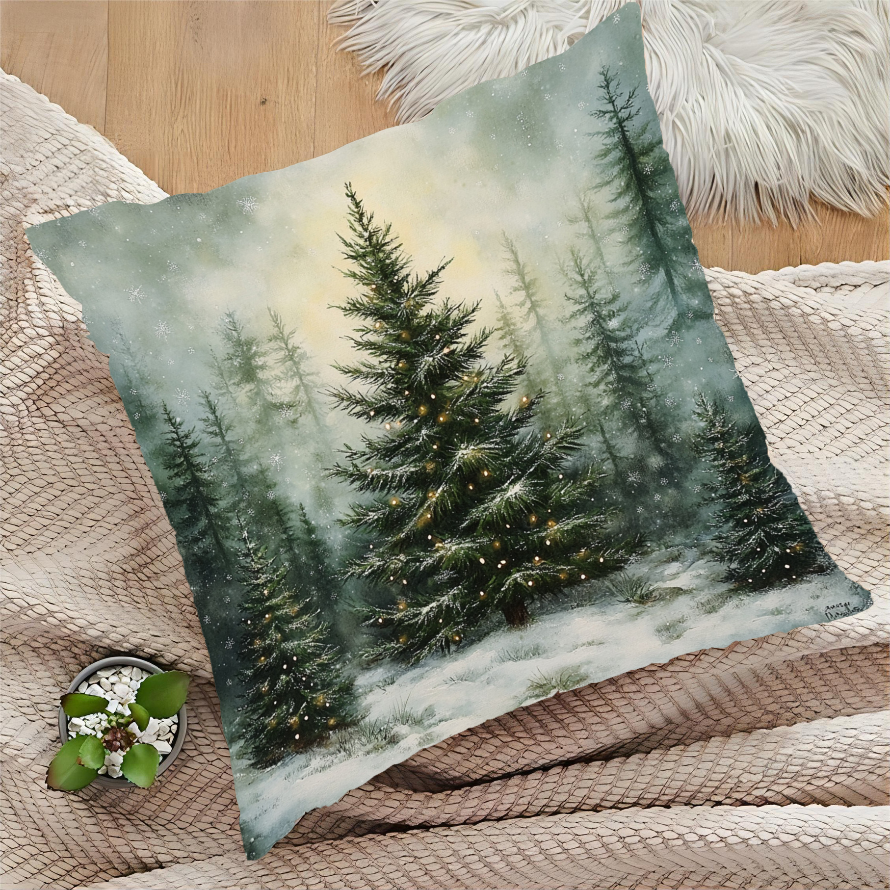 ปลอกหมอนโยนโพลีเอสเตอร์ merry christmas misty pines ขนาด - Temu Thailand