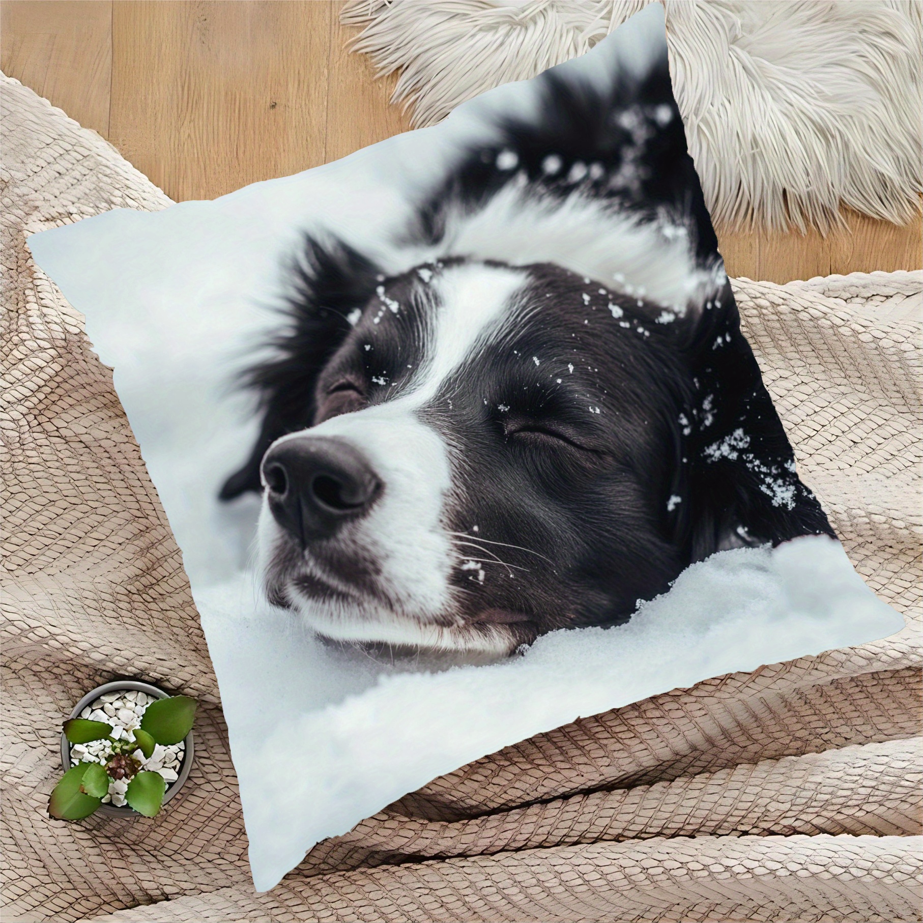 snowy snuggle ปลอกหมอนโยน border collie ๆ ทิวทัศน์หิมะ - Temu Thailand