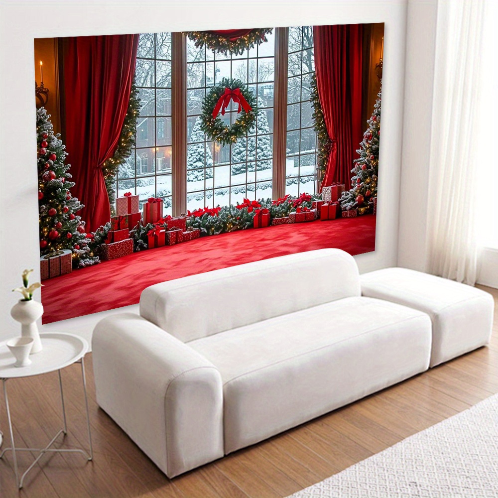 Winter Christmas Backdrop Polyester Easy - Temu