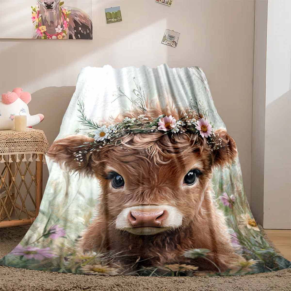 highland cow print flannel blanket rustic country style - Temu