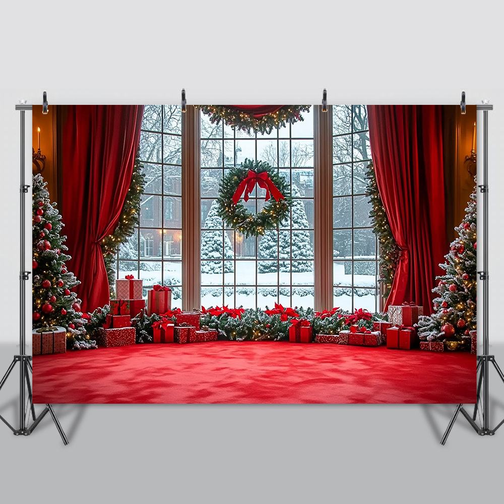 Winter Christmas Backdrop Polyester Easy - Temu