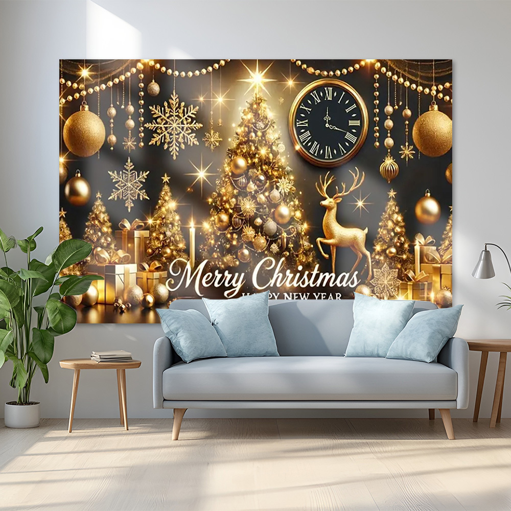 Festive Golden Christmas New Year Polyester Backdrop - Temu