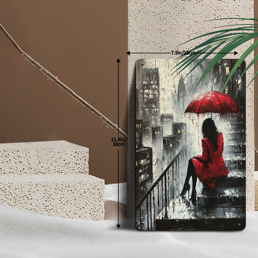 방 장식 1개 빈티지 철 금속 간판 "빨간 우산을 든 여성" 비오는 도시 풍경 벽 예술 거실 침실 사무실 바 - Temu