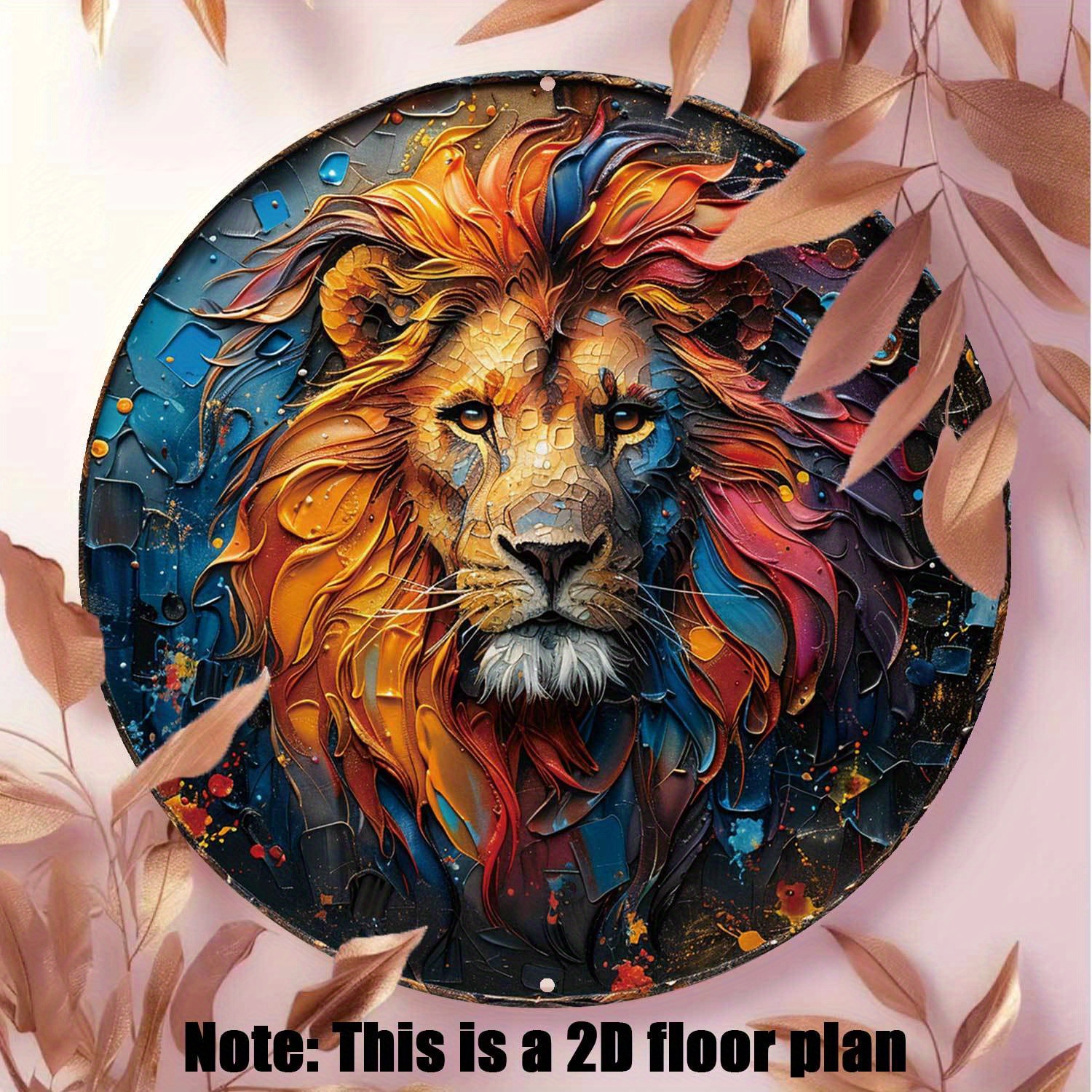 Lion Art Aluminum Wall Decor - 20.32x20.32 Cm, Waterproof & Sun ...