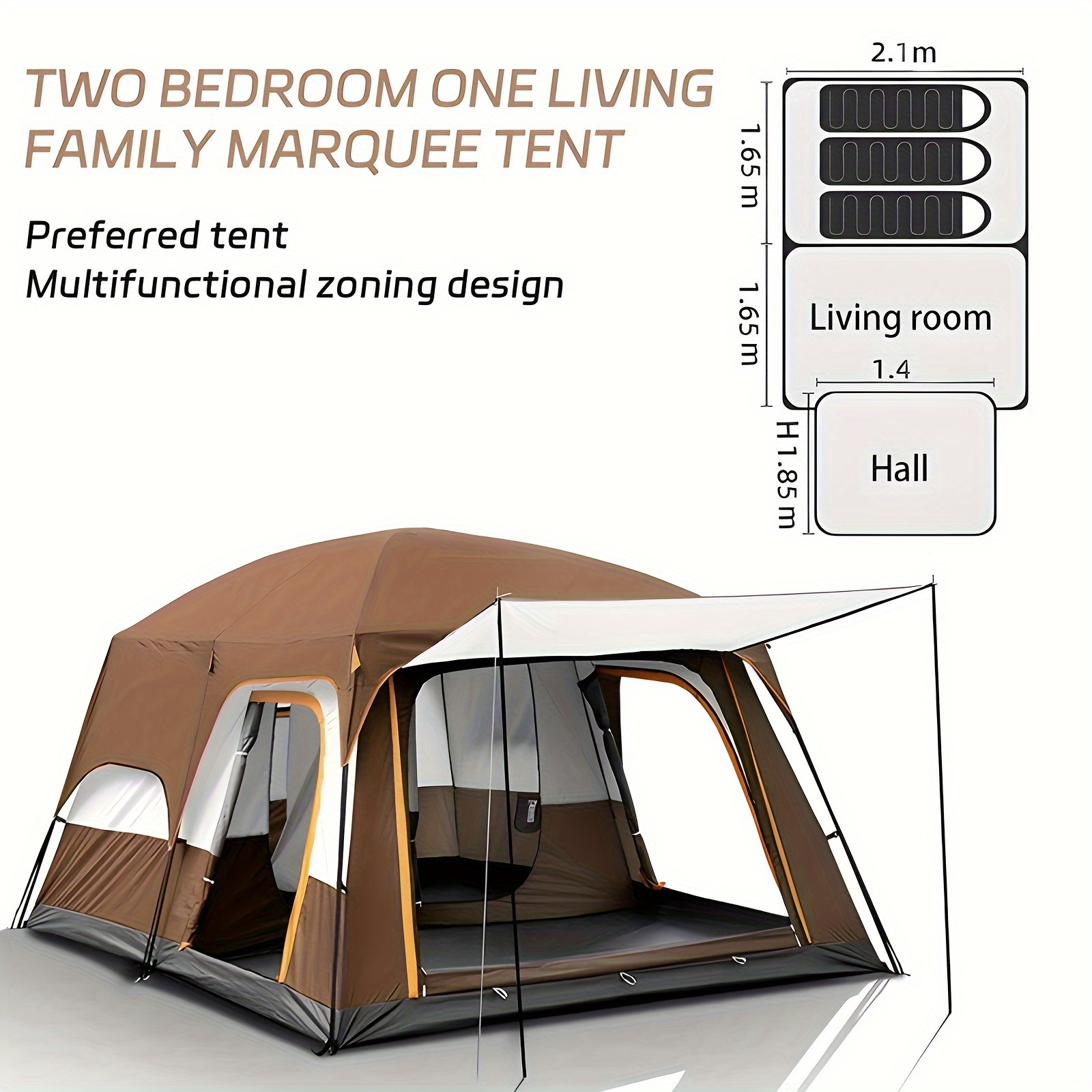 Family Camping Tent Waterproof Double Layer Pole Tent Two Living Room ...