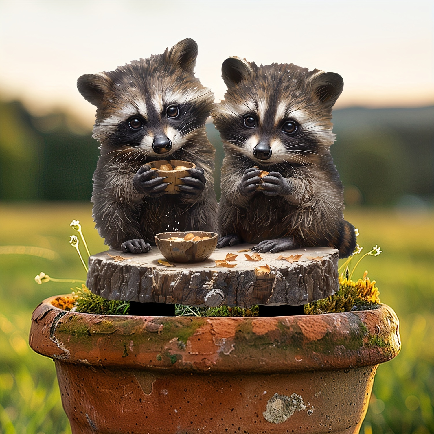 Raccoon Duo Acrylic Garden Stakes Boho style - Temu United