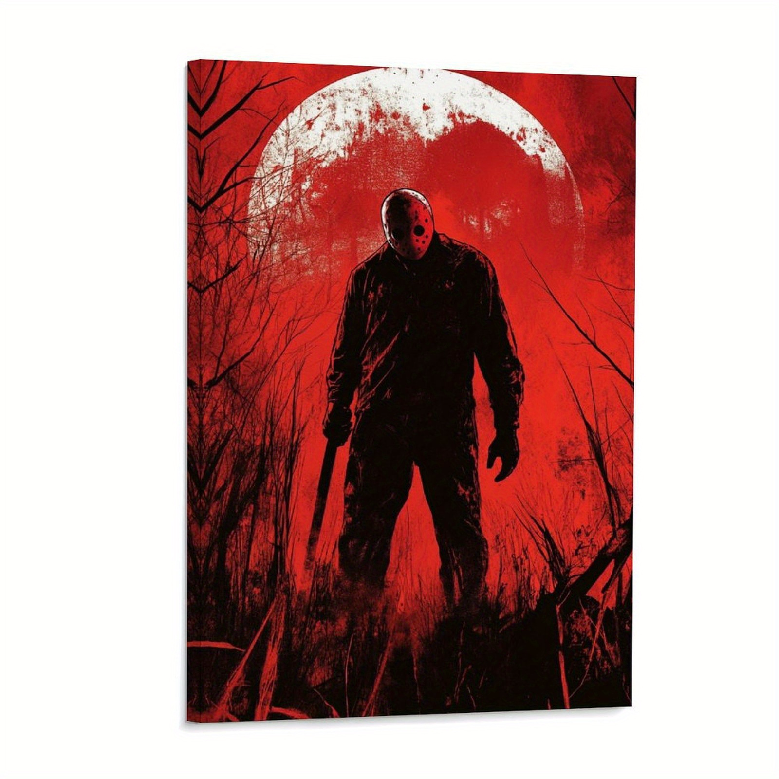 Moon Horror Masked Figure Red Background Wilderness Night - Temu