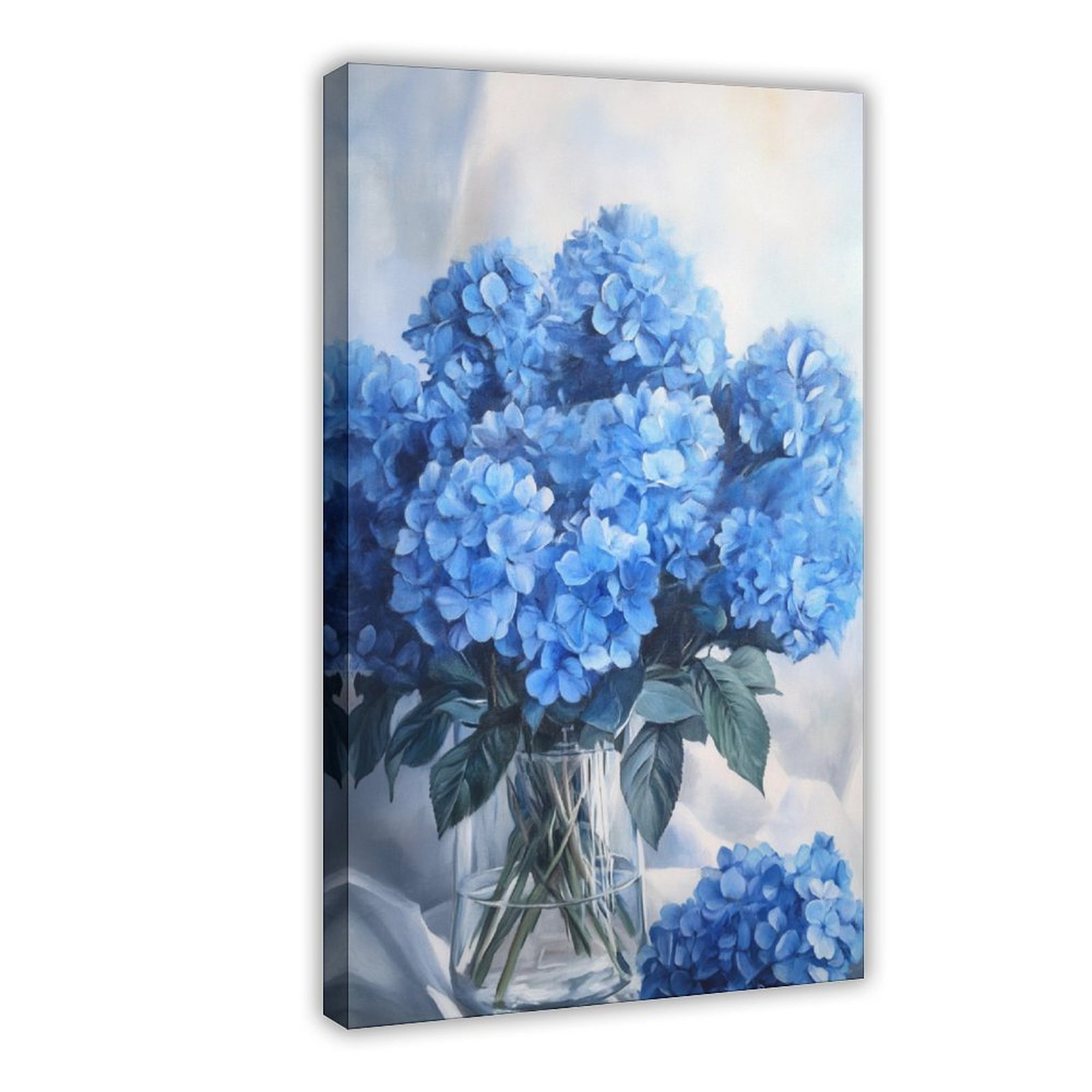 Blue Flower Cluster Oil Gray Background Canvas Poster - Temu