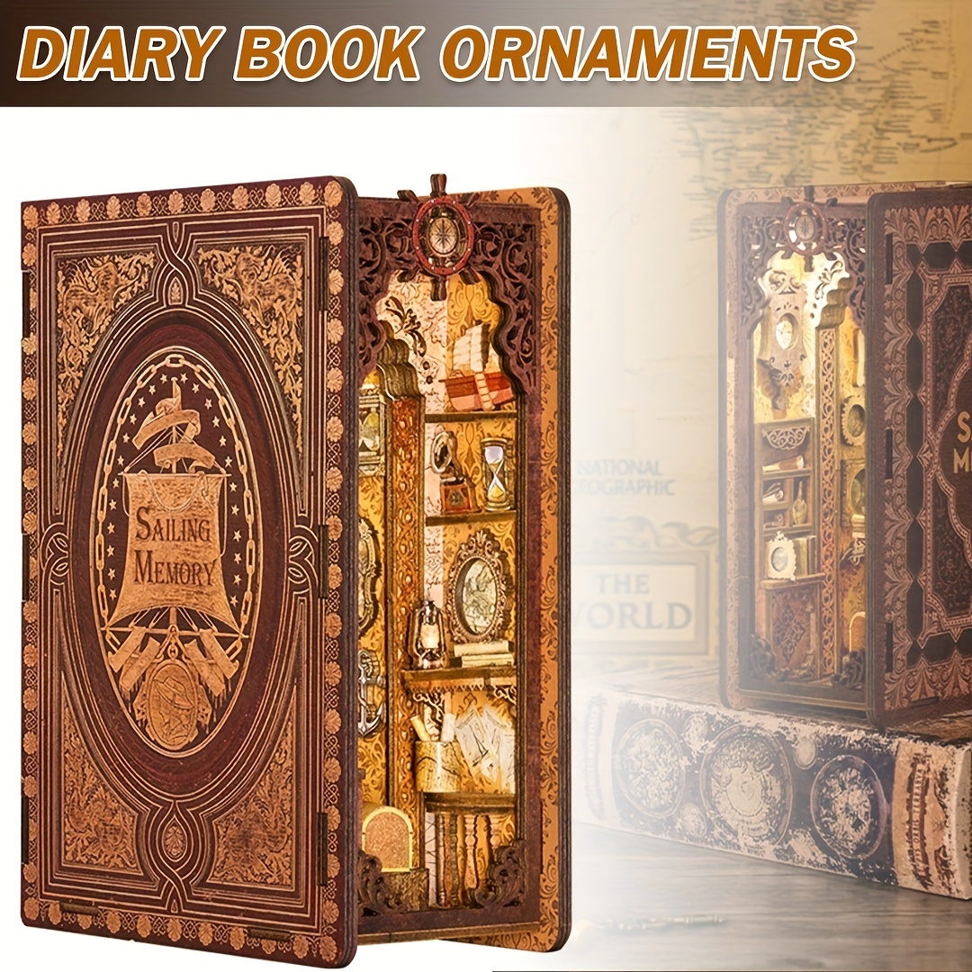 Sailing Memory Book Nook Kit Diy Wooden Bookend Bookshelf Insert Decor ...