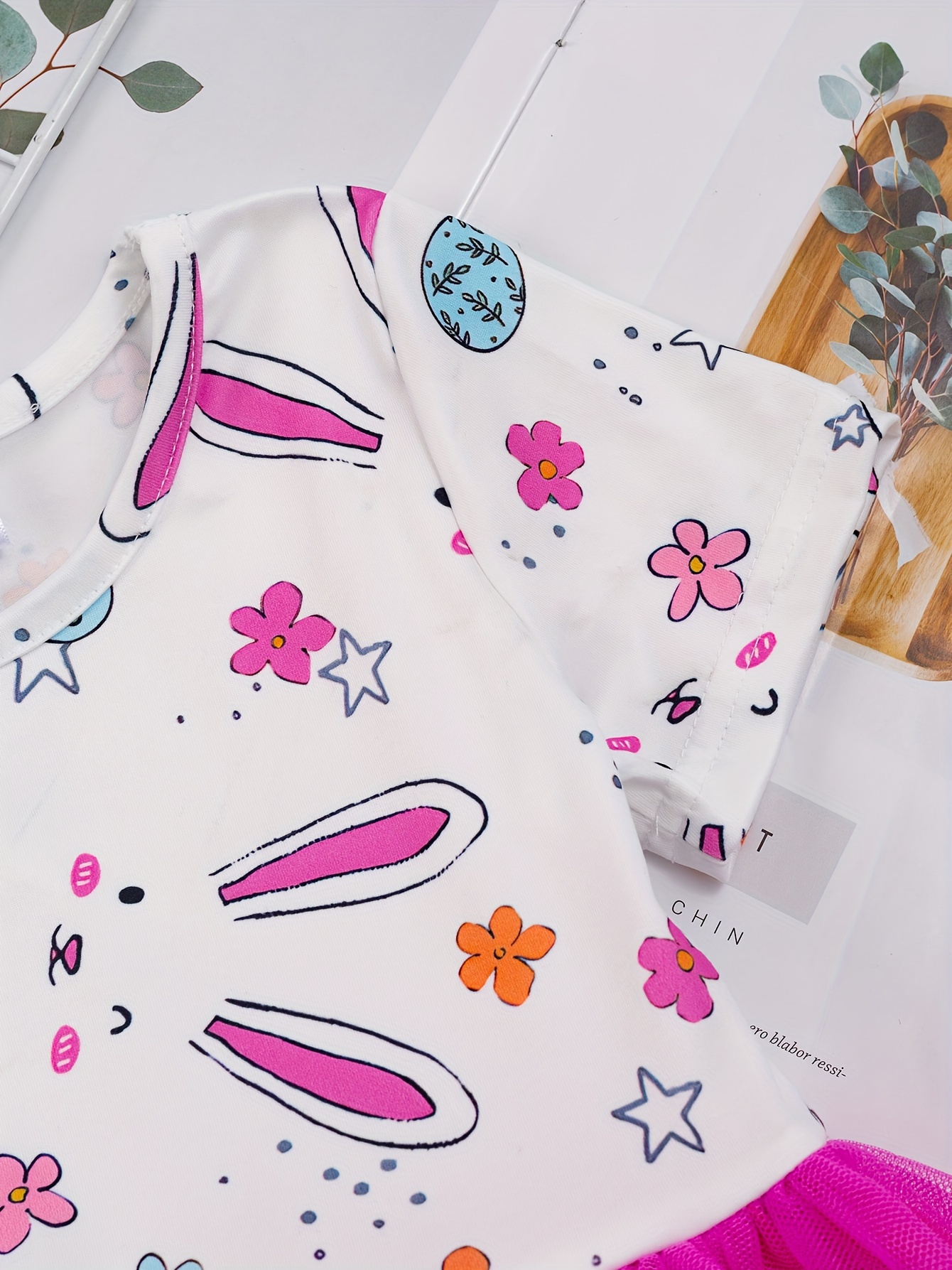 Girls Stretchy Splicing Bunny Eggs Graphic Short Sleeve Tutu - Temu Canada