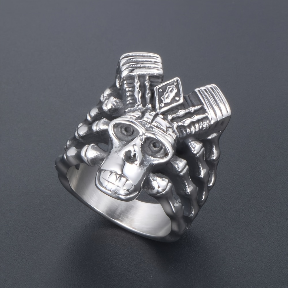 304 Stainless Steel Jewelry Man's Punk Style Ghost Head Ring - Temu ...