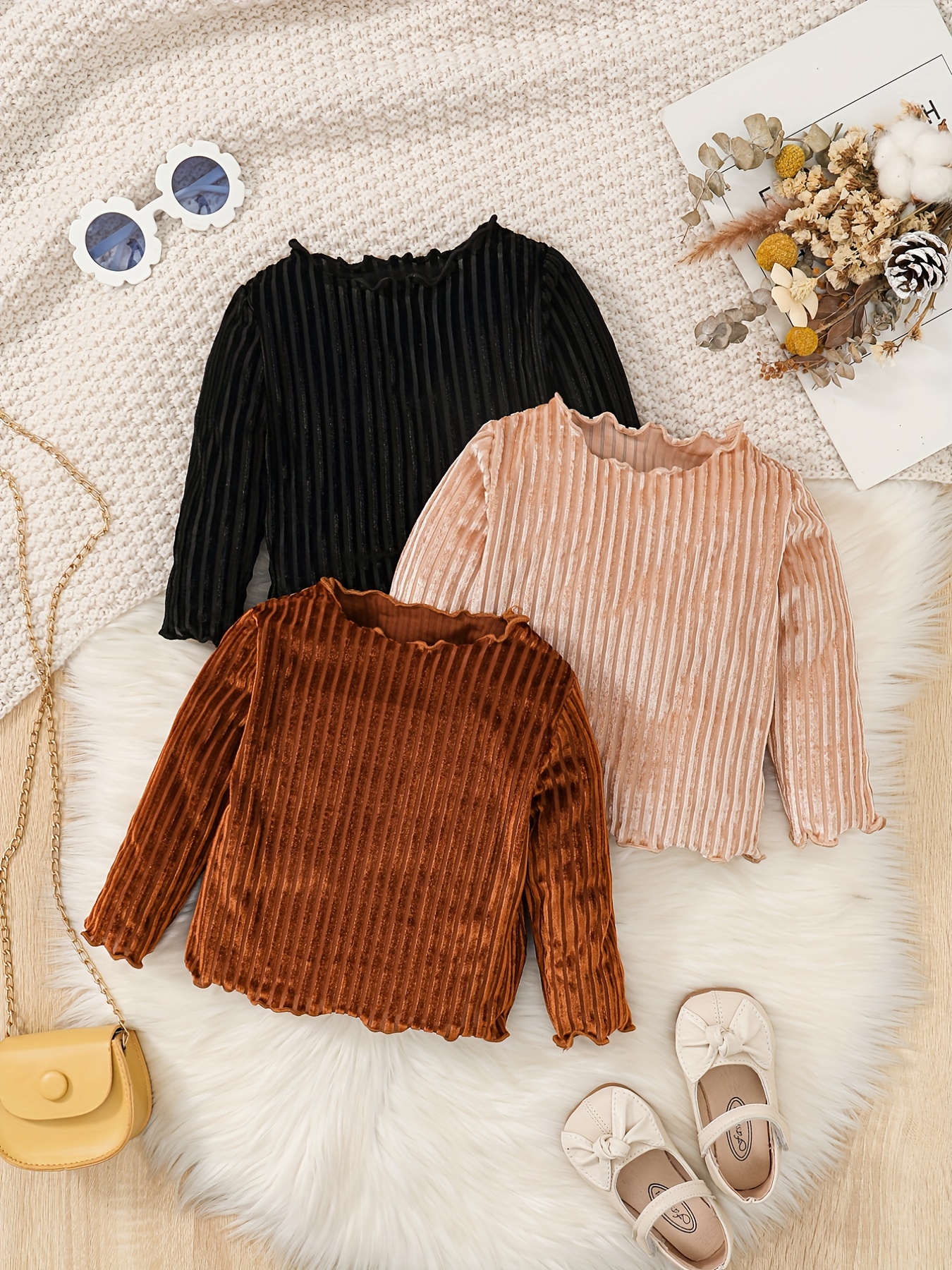 3pcs Baby Girls All Match Inner Wear Knit Long Sleeve Tops Outfits ...