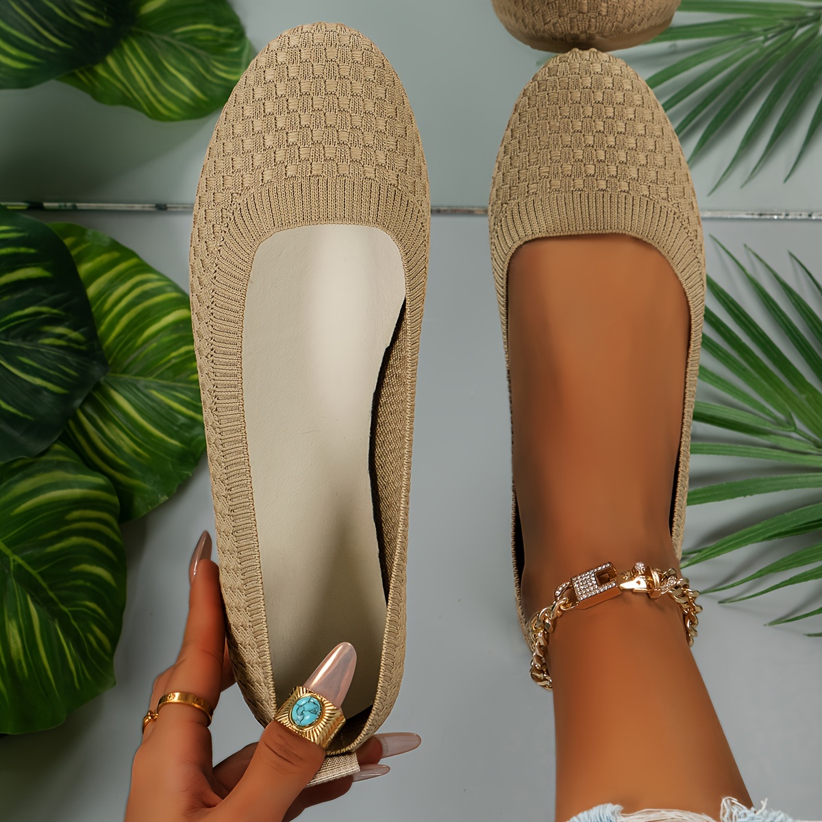 Womens Knitted Flat Shoes Solid Color Soft Sole Slip Shoes Temu