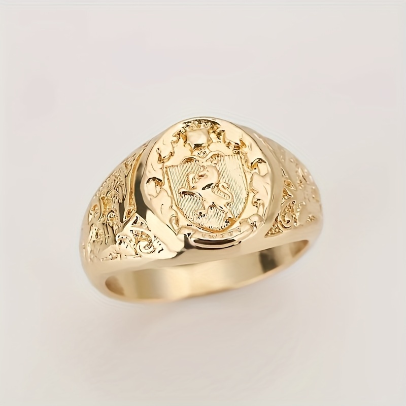 Men's Badge Ring Simple Golden Ring Fashion Lion Pattern Ring - Temu ...