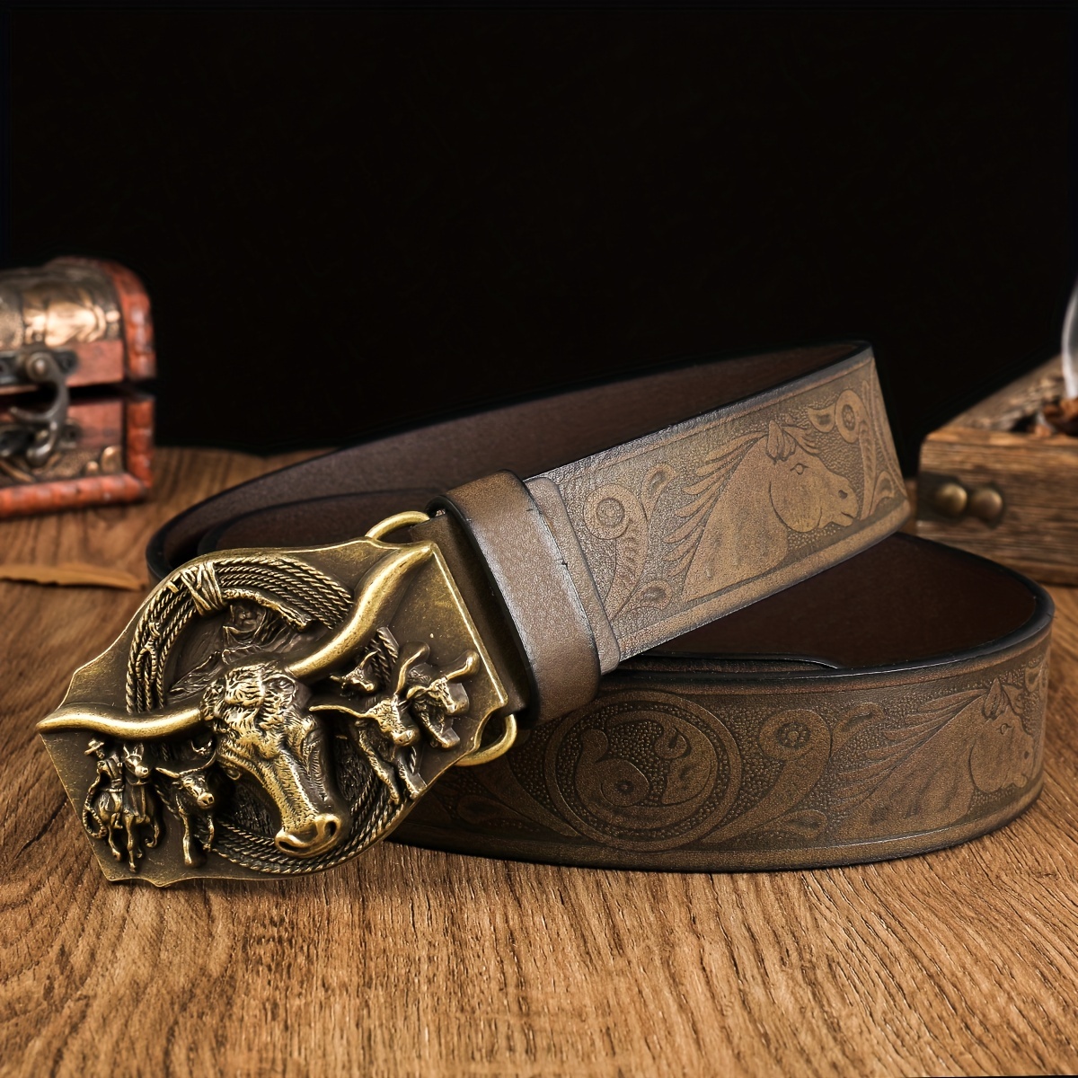 1pc 3 7cm Wide Mens And Womens Western Cow Head Denim Style Belt Trendy ...