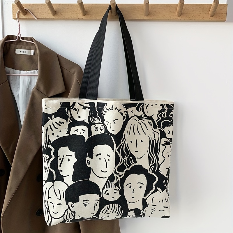 Cartoon Panda Figure Pattern Tote Bag Large Capacity Canvas - Temu ...