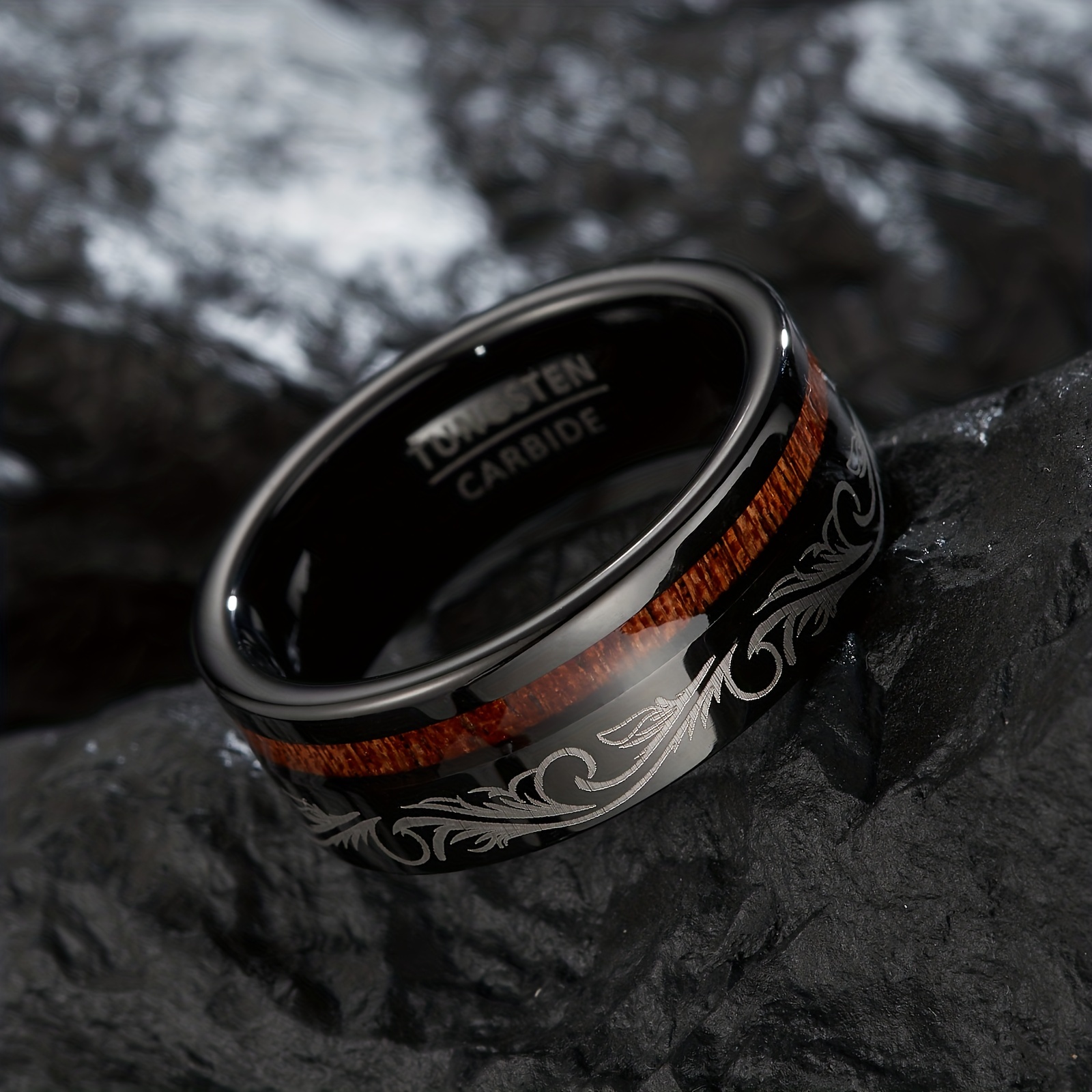 Trendy Fashion Men's Tungsten Steel Ring Fashionable Wood - Temu United ...