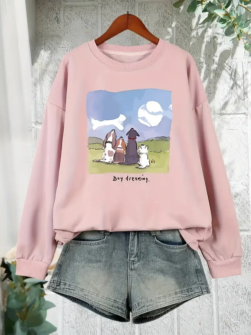 Graphic Print Sweatshirt Plus Size Crew Neck Casual Temu