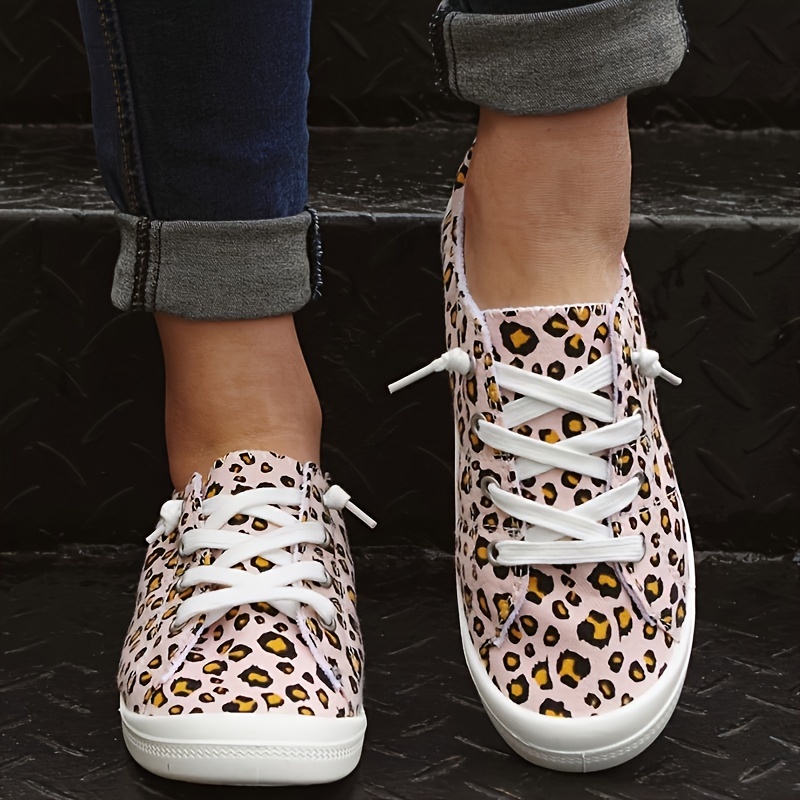 Womens Leopard Print Canvas Shoes Casual Lace Outdoor Shoes - Temu ...