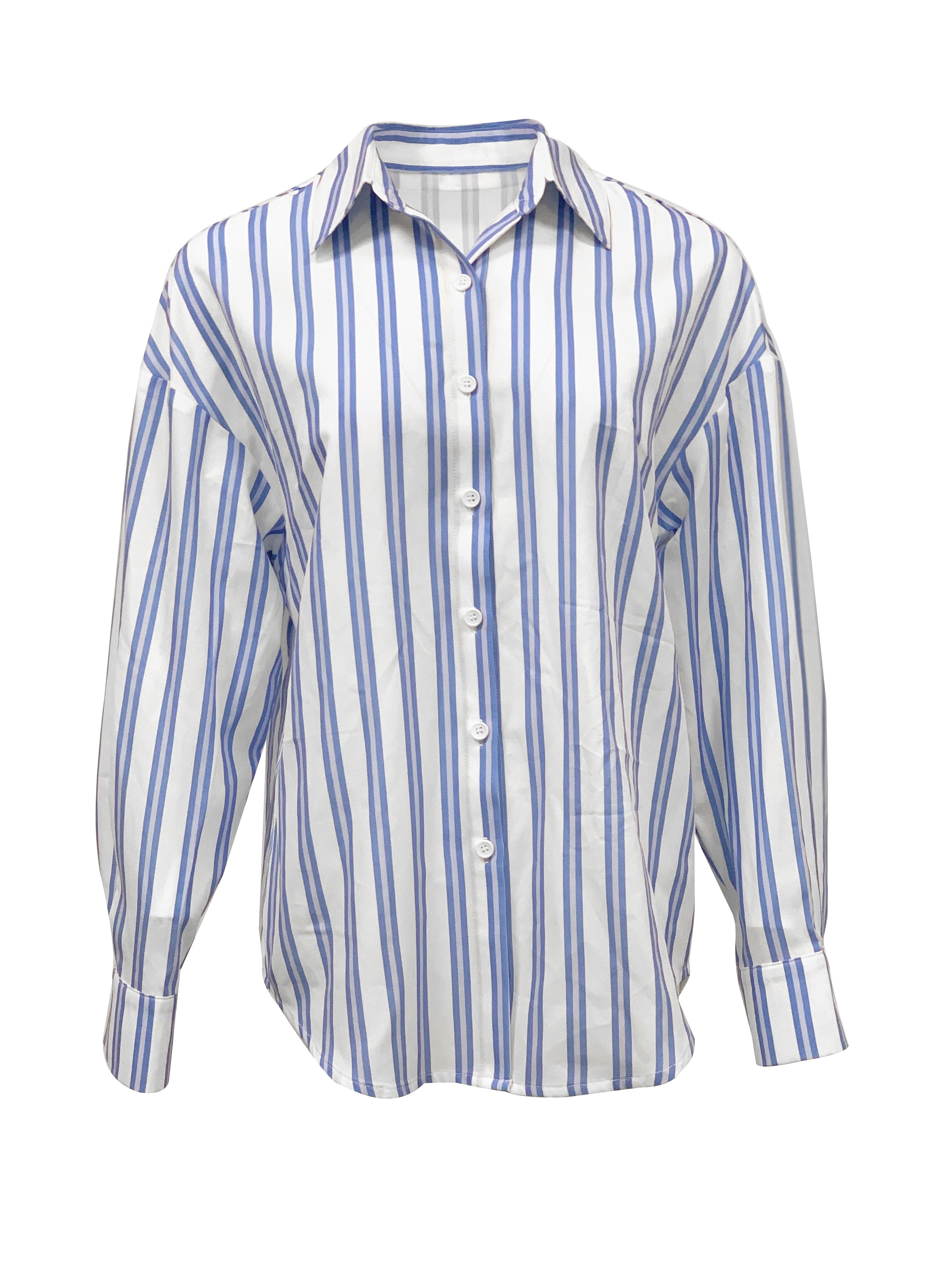 striped button front shirt casual long sleeve lapel collar - {region_name}