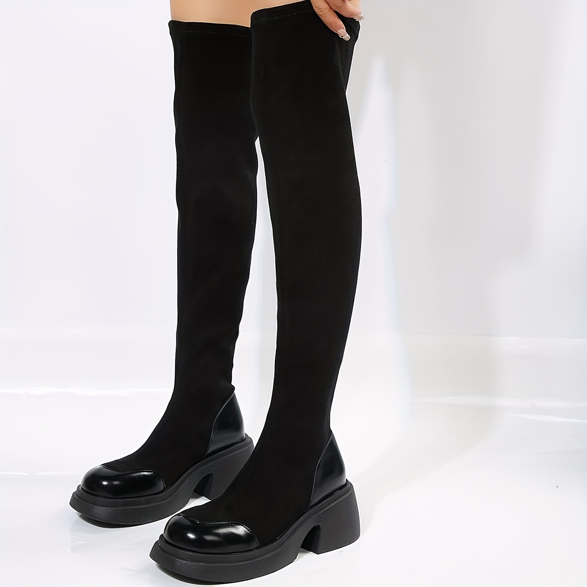 Mujeres Botas Punto Color Sólido Slip On Soft Sole Platform - Temu ...