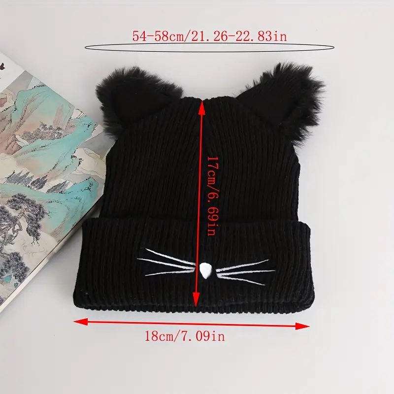 Trendy Embroidered Cat Beanie Ears Solid Color Cartoon Temu