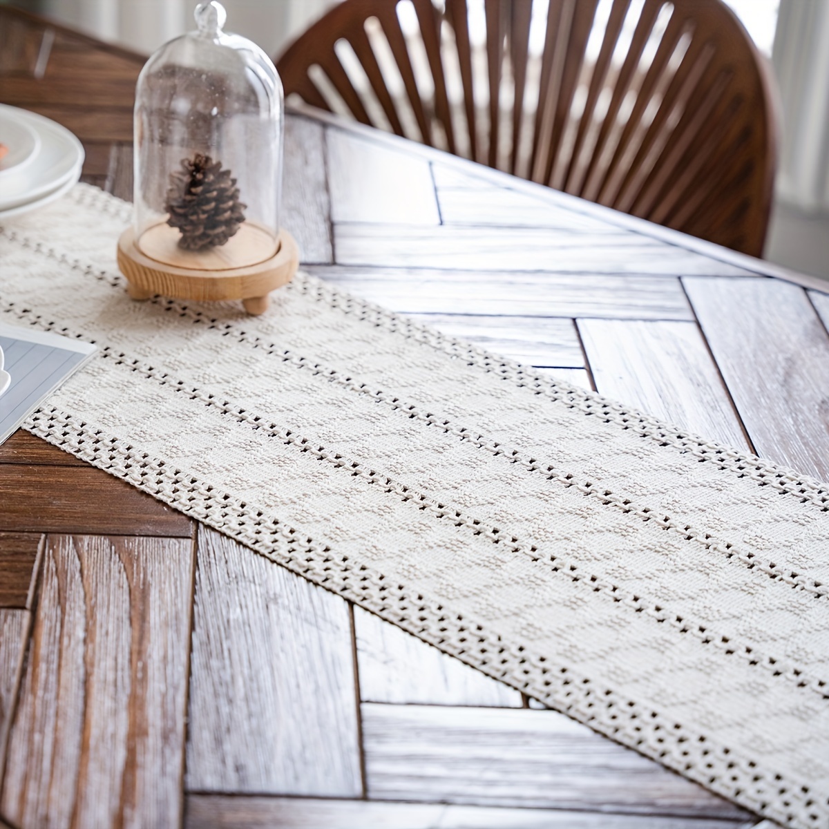 Polyester Blend Table Runner Cotton Thread Stripe Stitching - Temu Canada