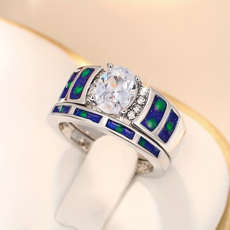 Vintage Stacking Rings Inlaid Sining Zirconia Blue Opal - Temu United ...