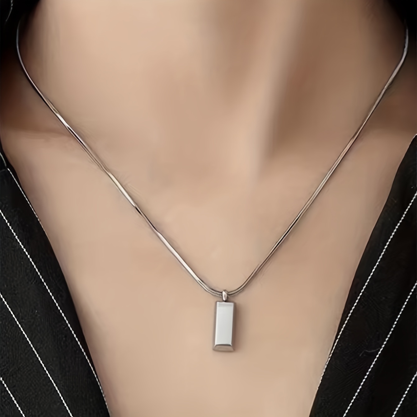 Simple Snake Chain Necklace Small Brick Pendant Necklace For - Temu ...