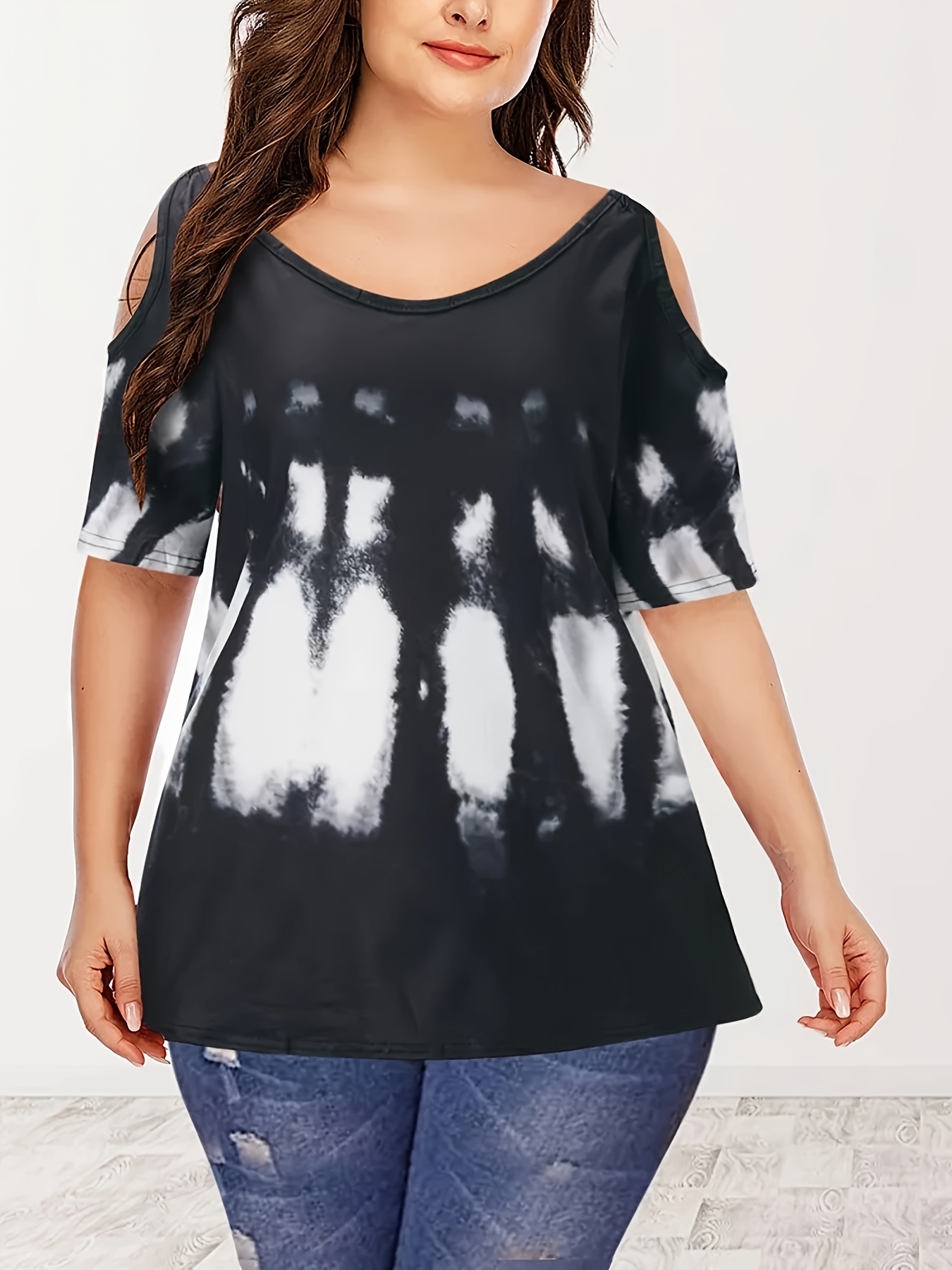 Plus Size Cold Shoulder Top Casual Crew Neck Short Sleeve - Temu New Zealand