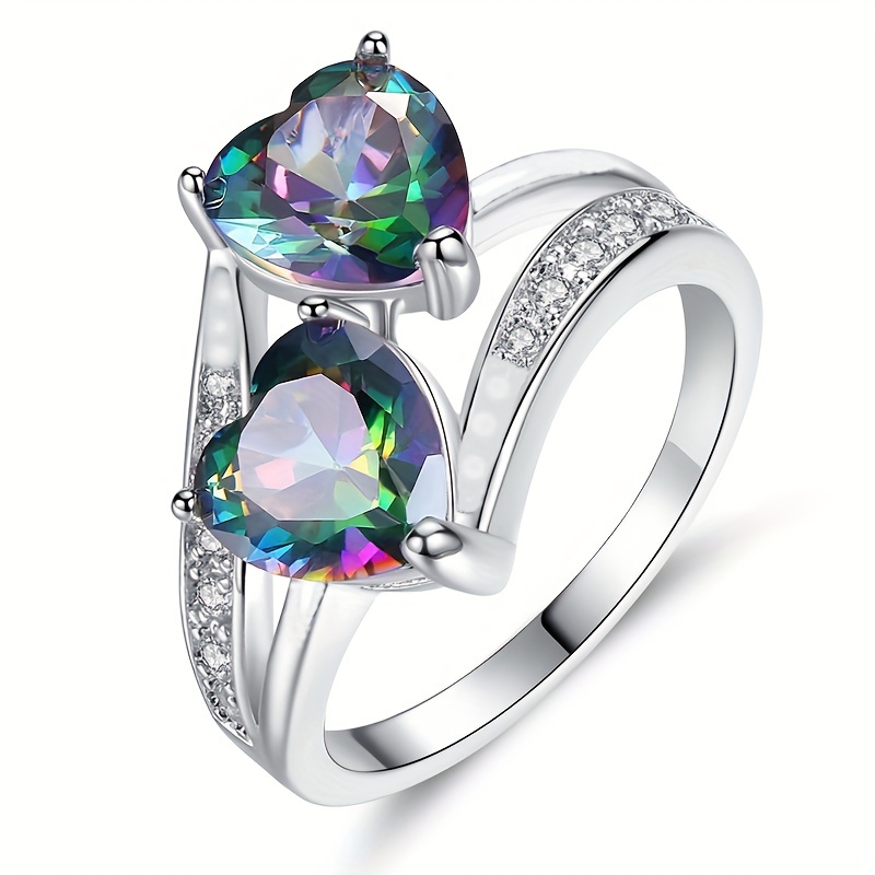 Hot Inlaid Colorful Zircon Heart Men's Ring Fashion Ring - Temu Ireland