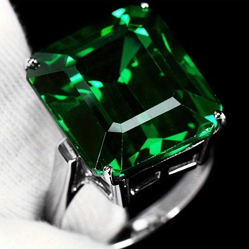 Square Green Artificial Gemstone Inlaid Ring Simple Style - Temu United ...