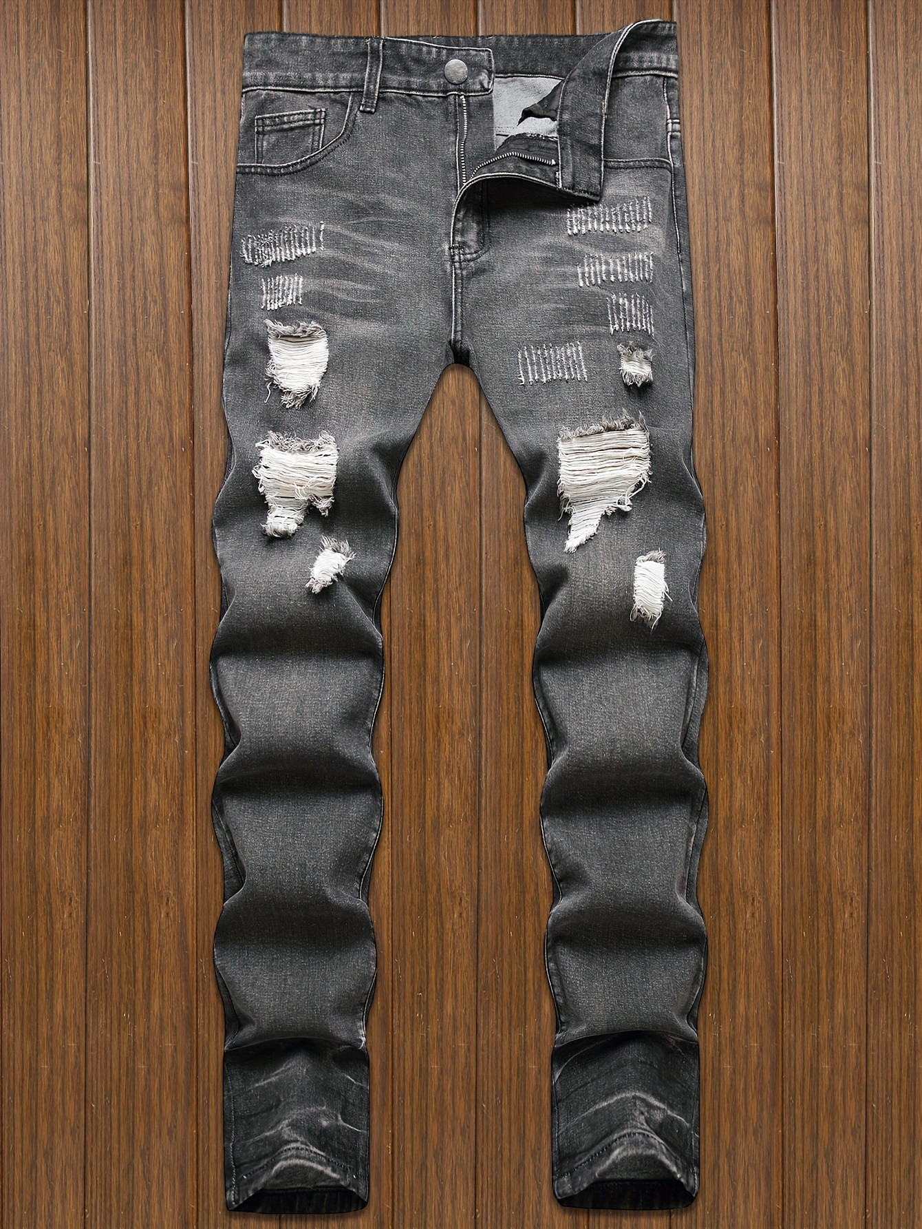 Men's Casual Ripped Biker Jeans Chic Street Style Jeans - Temu Portugal