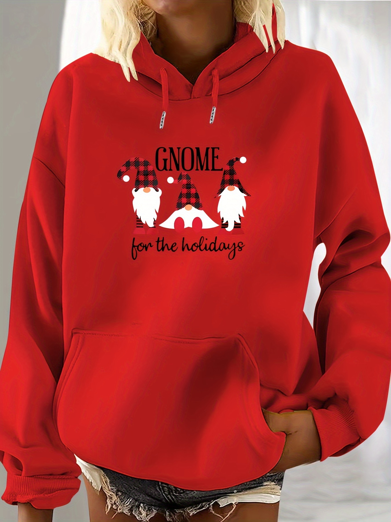 Christmas Print Hoodie Casual Pocket Long Sleeve Drawstring - Temu Australia