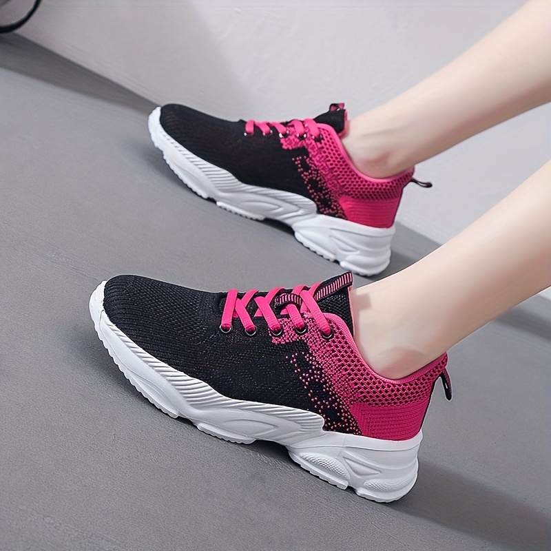 Girls Gradient Color Running Shoes Knit Breathable Lightweight Comfy ...