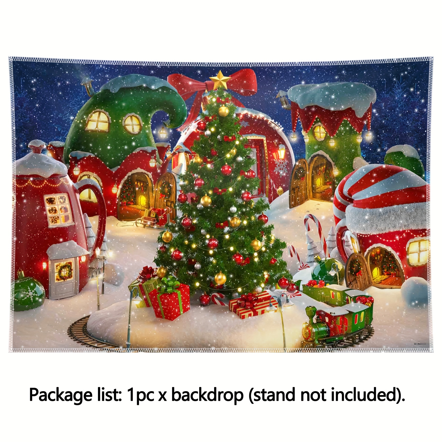 Cartoon Christmas Village polyester photography backdrop - Temu
