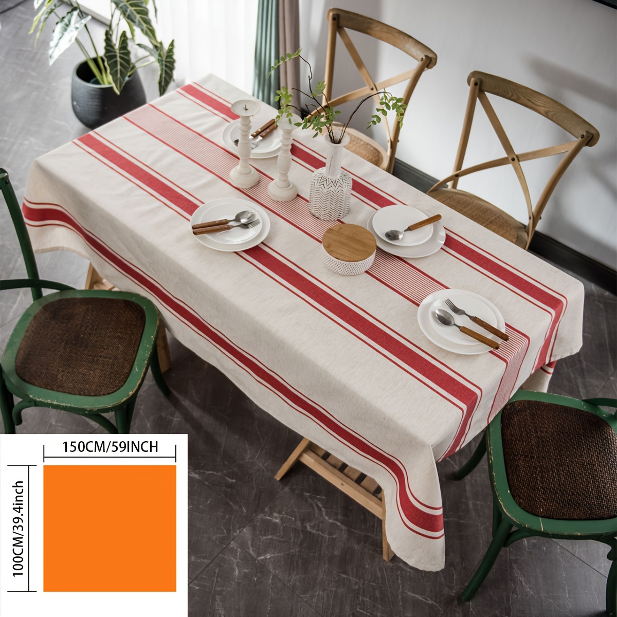 Viscose Tablecloth Red Striped Without Lace Table Decor - Temu United ...
