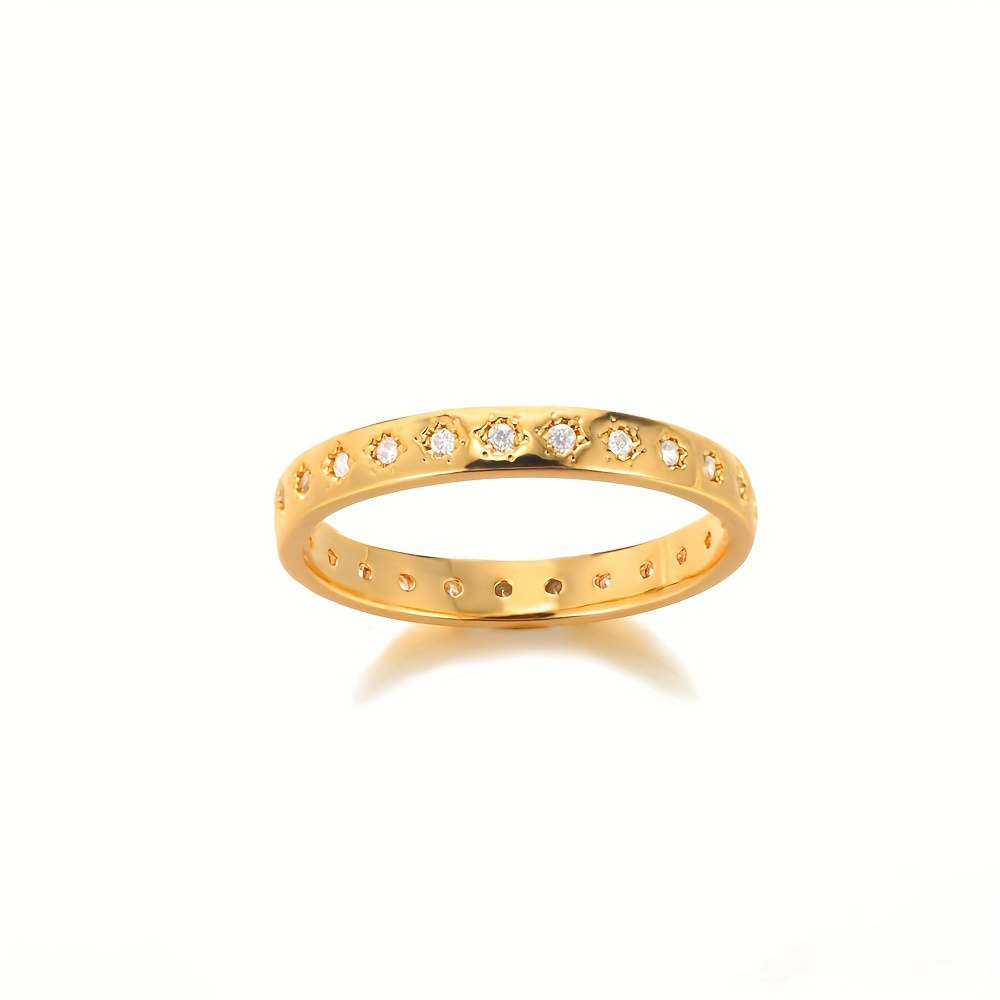 Minimalist Band Ring 18k Gold Plated Paved Shining Zirconia - Temu ...