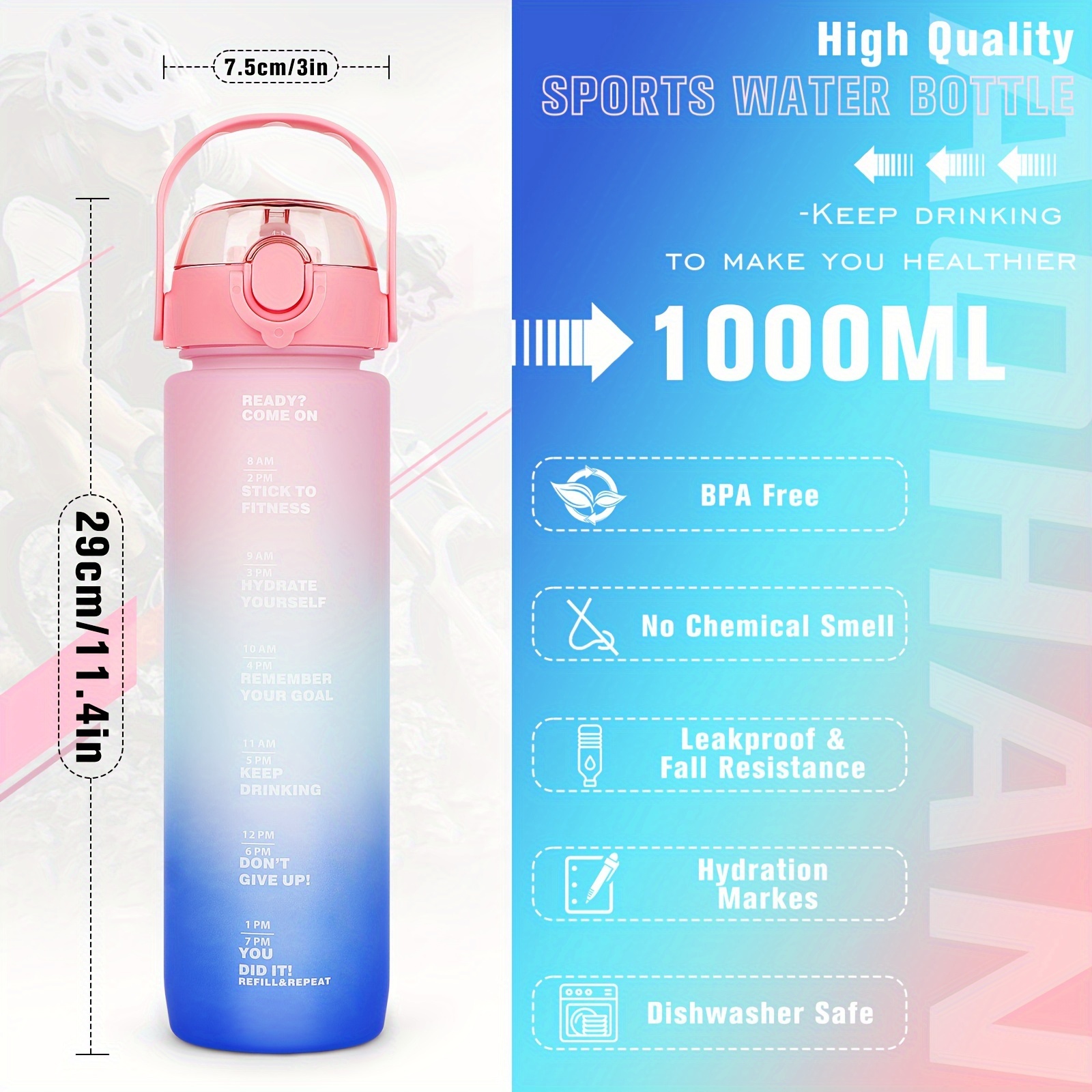 Aohan 1pc Botella De Agua De 1l Con Pajita, Botella De Agua Deportiva A Prueba De Fugas Con ...