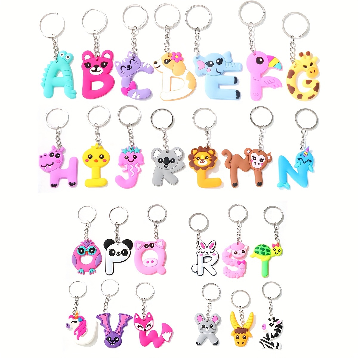 26 Cartoon Animal Letter Keychain Pvc Pendant Keyring Bag - Temu New ...