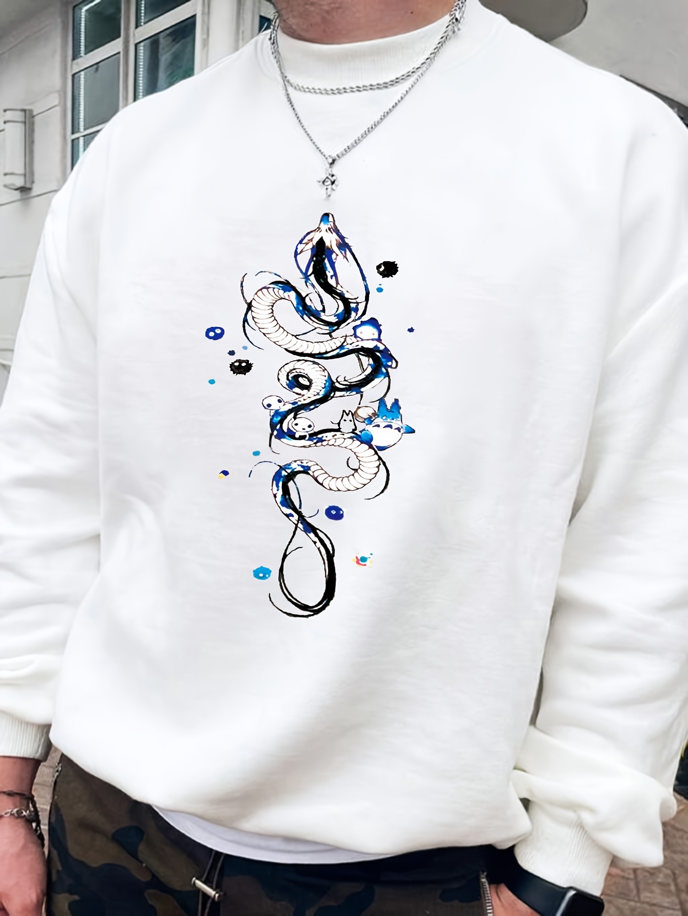 Dragon Animals Print Sweatshirt For Men Trendy Long Sleeve - Temu Canada