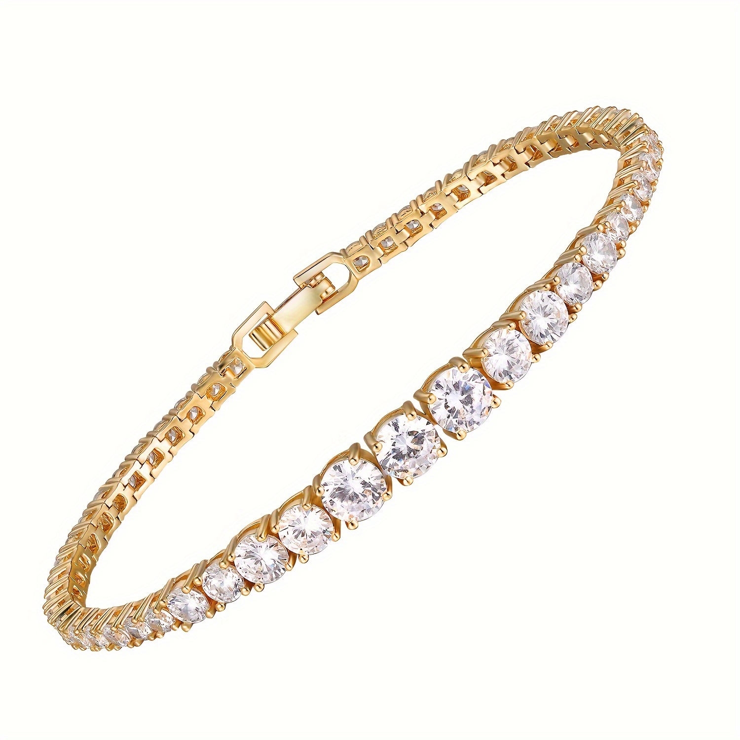 Golden Plated Cubic Zirconia Gradient Watch Buckle Bracelet - Temu ...