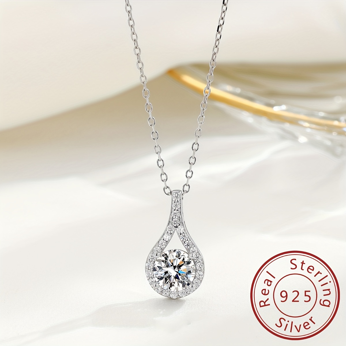 Zarter Wassertröpfchen-Anhänger Halskette 925 Sterling Silber Schmuck Zirkon Eingelegt Eleganter ...