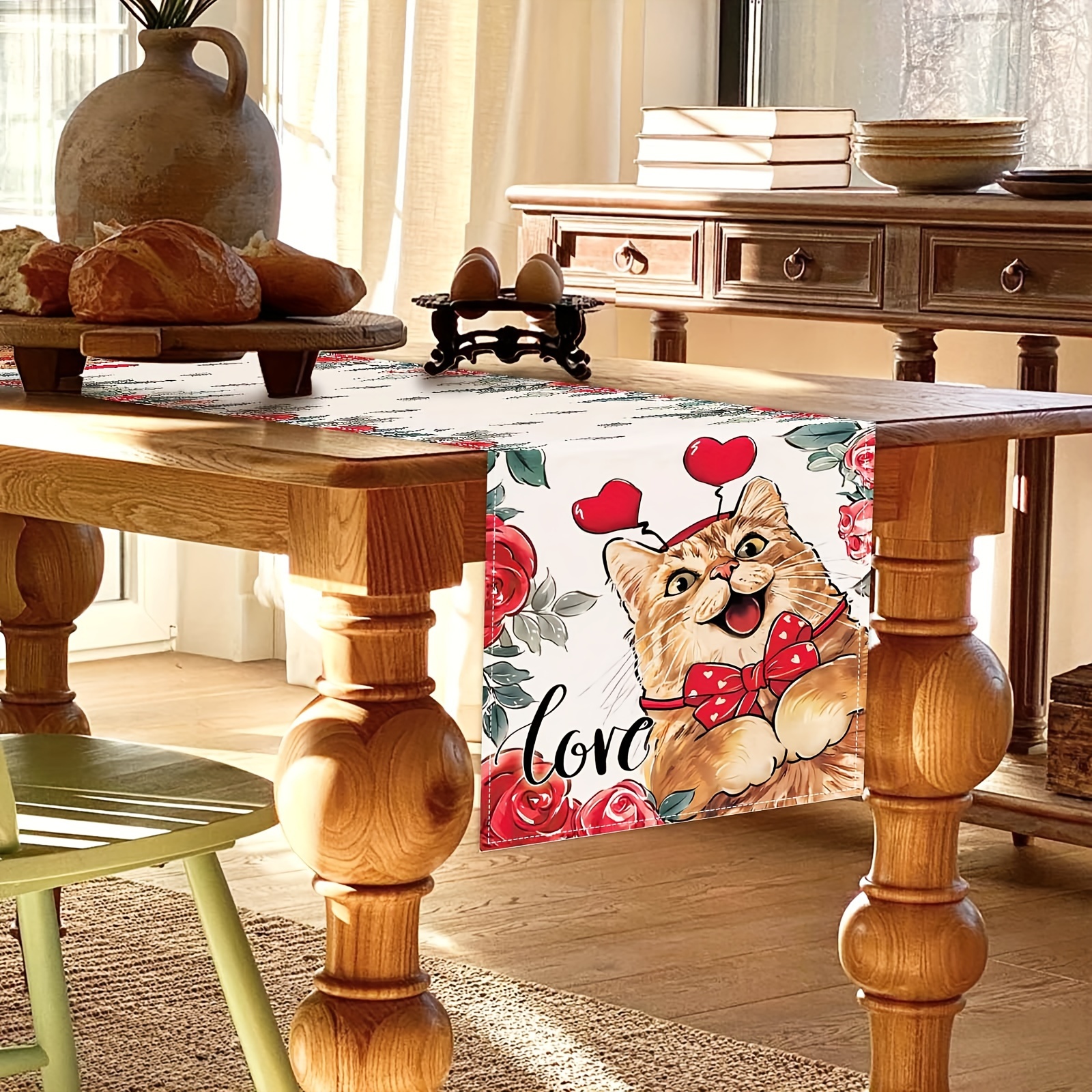 Table Runner Happy Valentine's Day Table Runner Cute Kitty - Temu Canada