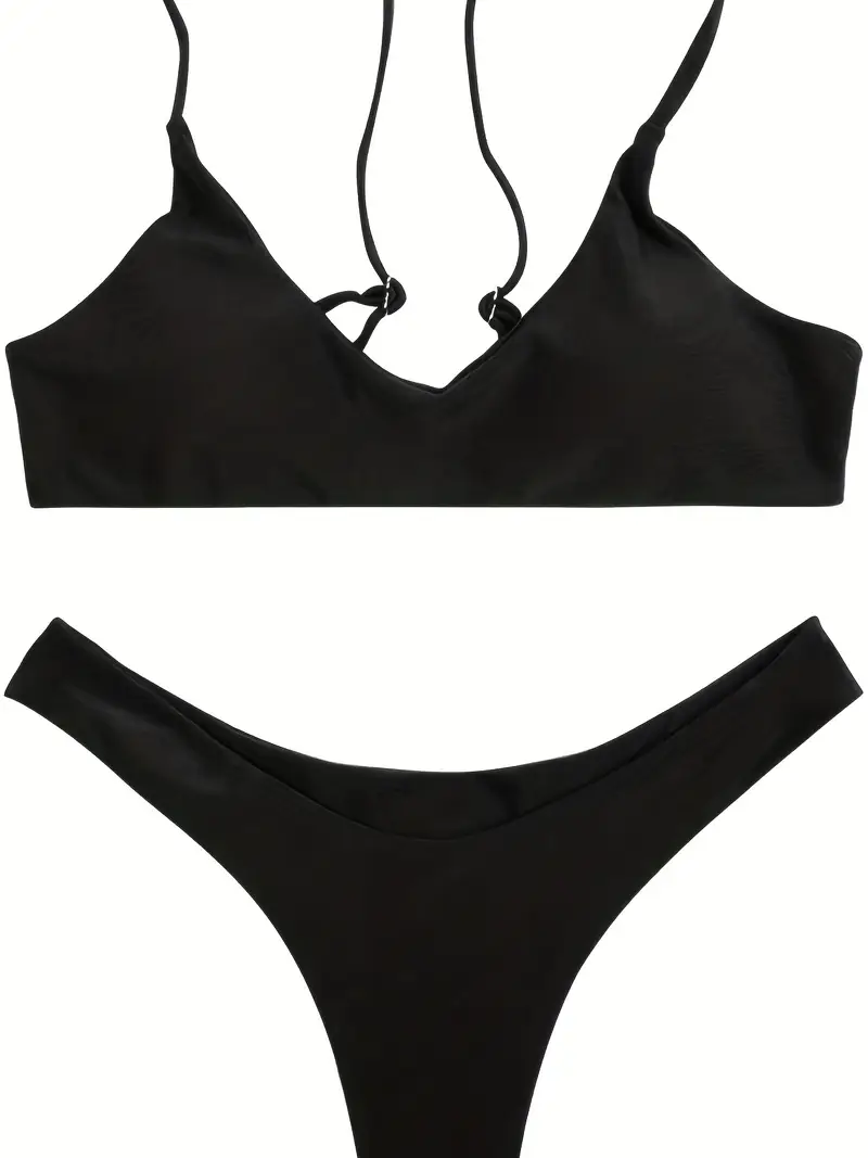 Solid Color Scoop Neck Bikini Spaghetti Strap Stretchy Sexy Temu